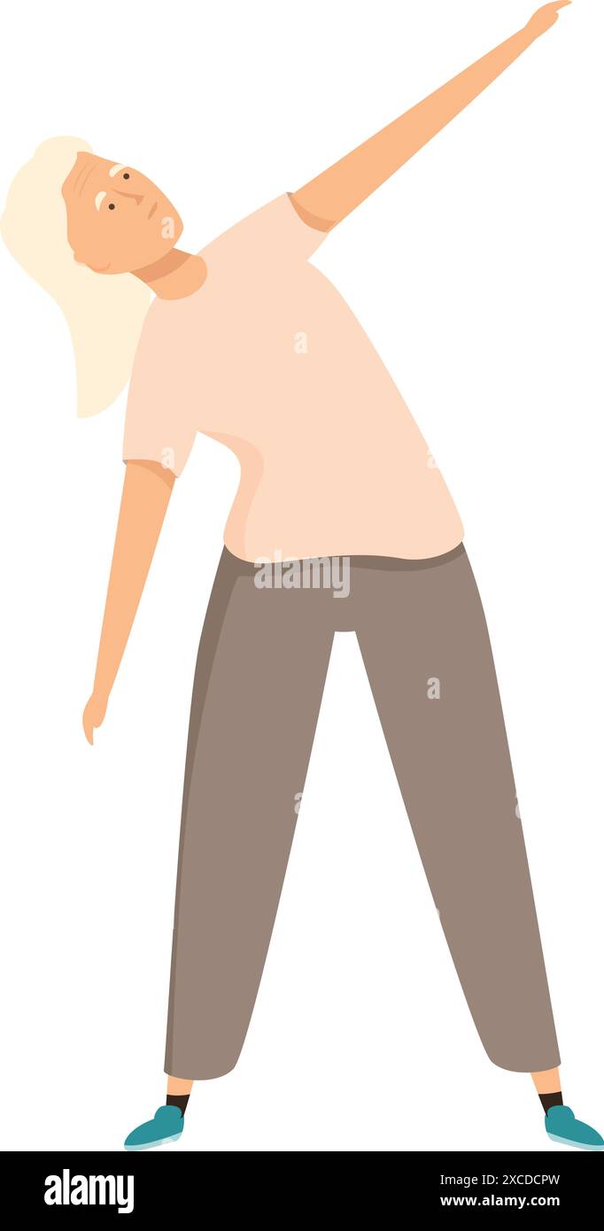 Elderly woman is stretching her body, enjoying her daily workout ...