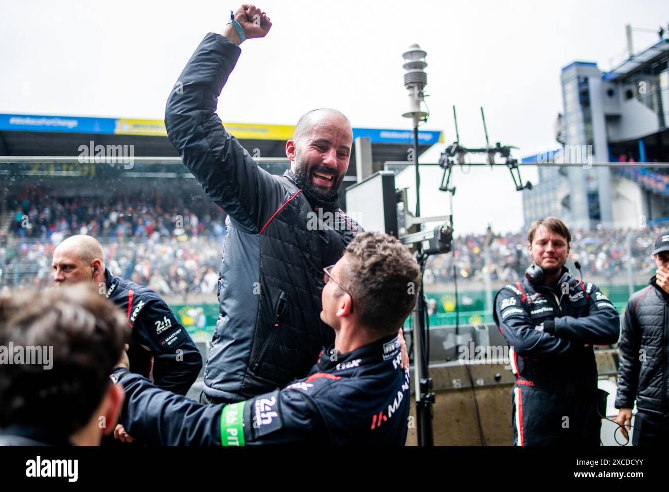 Le Mans, France. 16th June, 2024. Porsche Manthey Purerxcing celebrates ...