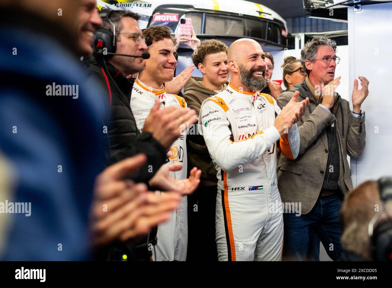 Le Mans, France. 16th June, 2024. Porsche Manthey Purerxcing celebrates ...