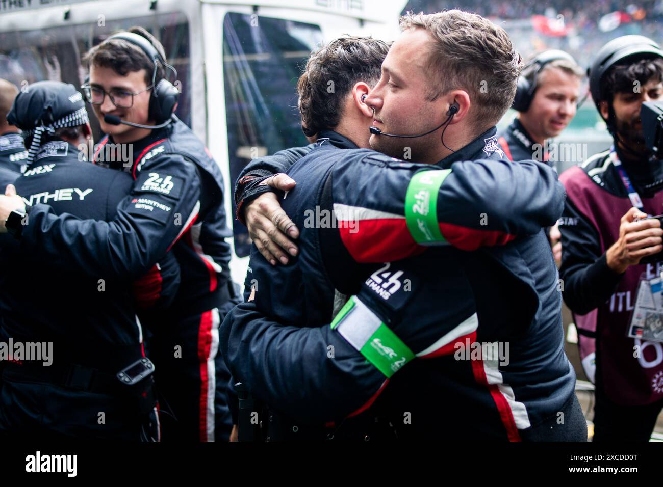 Le Mans, France. 16th June, 2024. Porsche Manthey Purerxcing celebrates ...