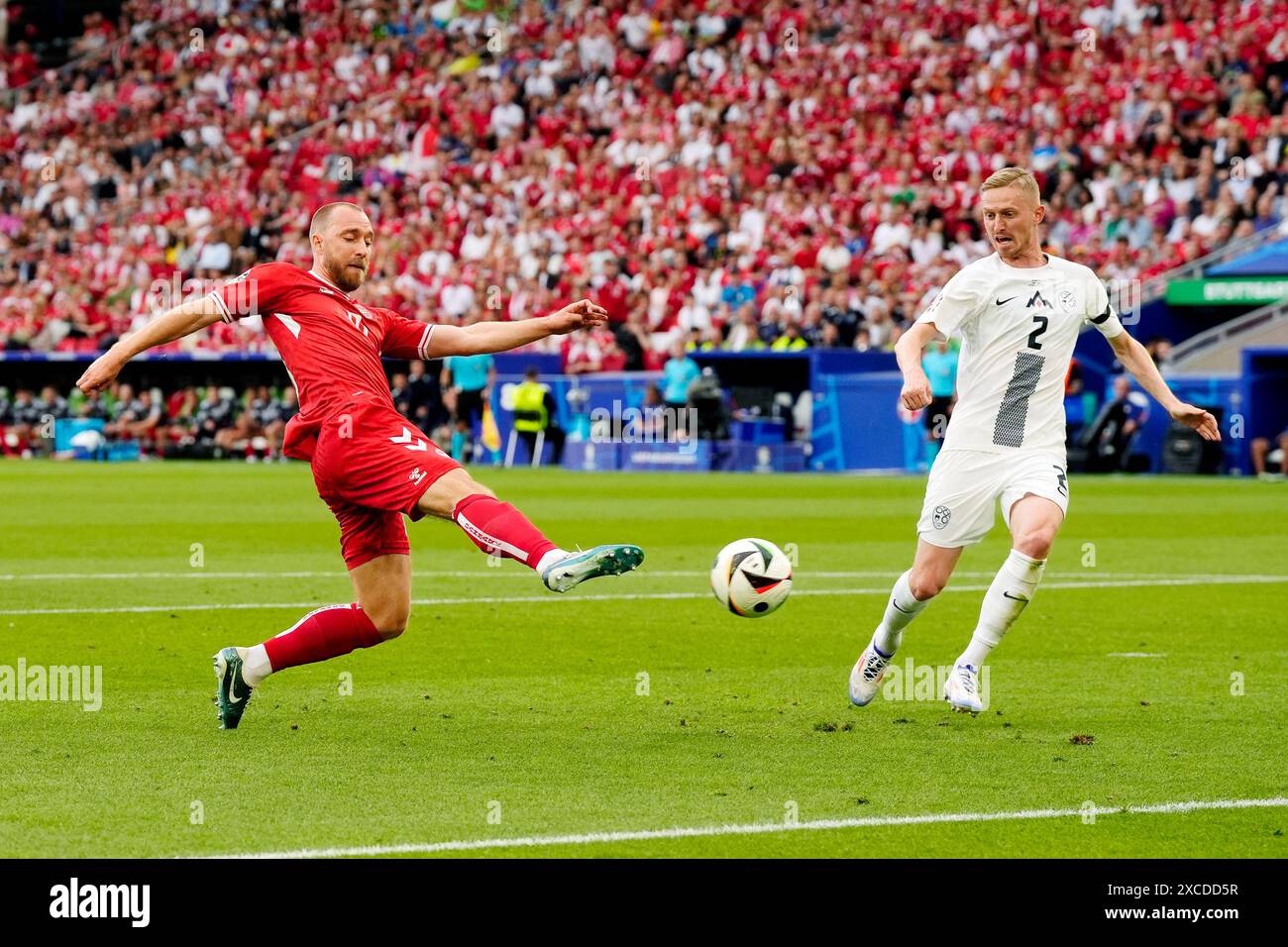 Denmark's Christian Eriksen scores the opening goal of the game during ...