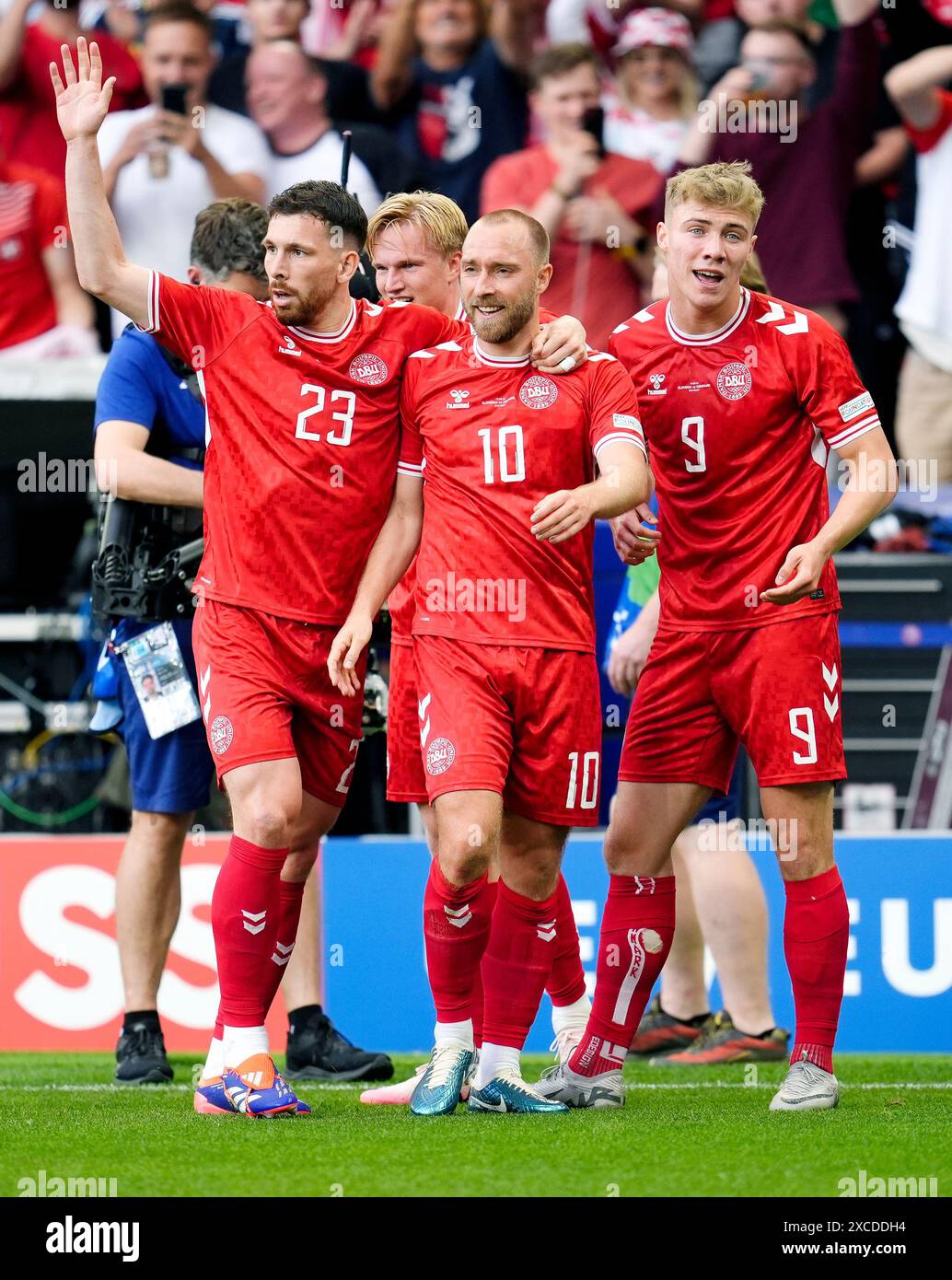 Denmark's Christian Eriksen (centre) celebrates with team-mates Pierre ...