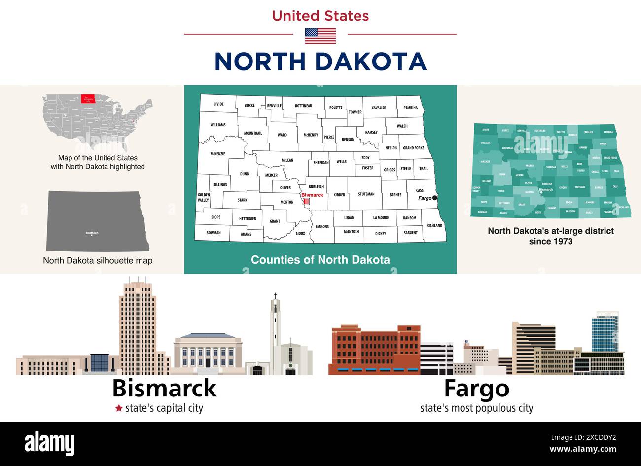 North Dakota counties map and congressional districts since 2023 map ...