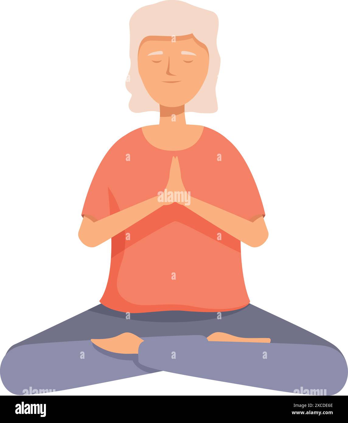 Senior woman meditating in lotus yoga pose, keeping hands in prayer ...