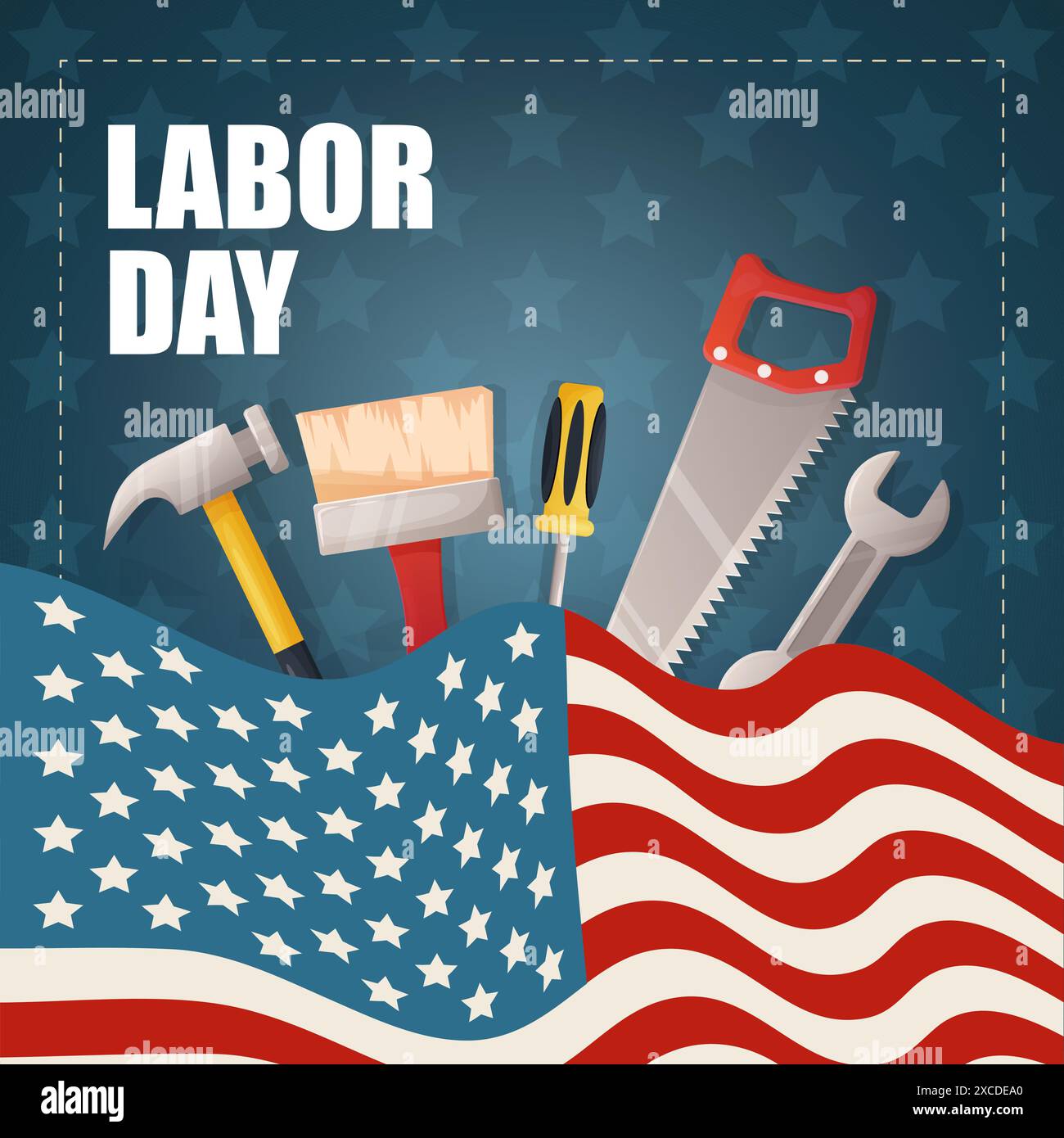Square poster, blue happy labor day banner with American flag and ...