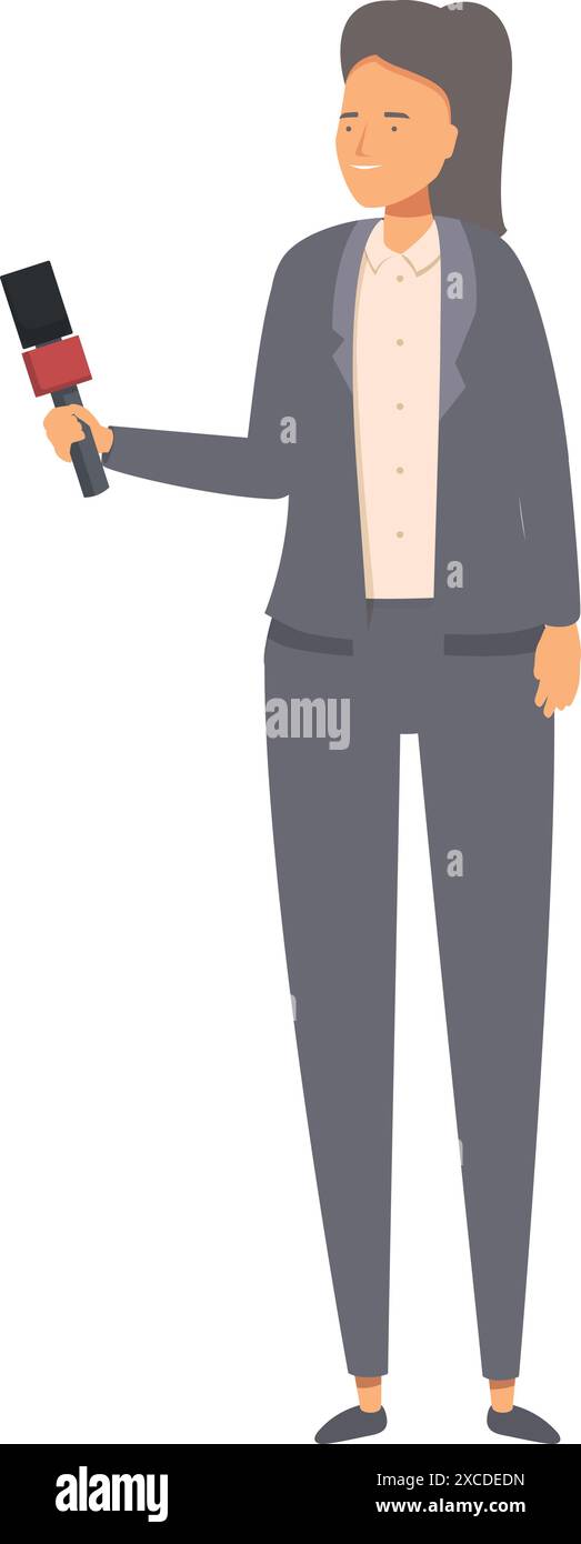 Female journalist holding microphone, conducting interview, tv news ...