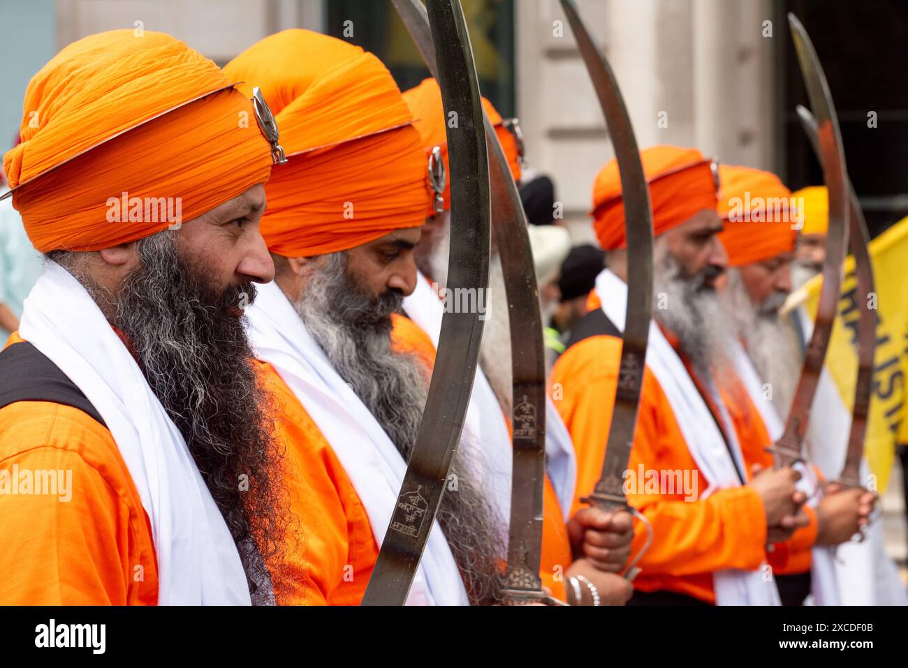 London, UK. 16 June 2024. Thousands of Sikhs march to mark the 40th ...