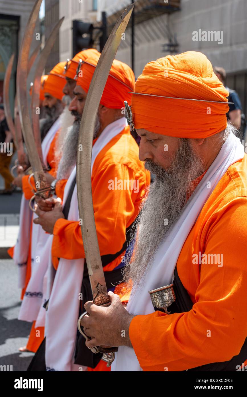 London, UK. 16 June 2024. Thousands of Sikhs march to mark the 40th ...