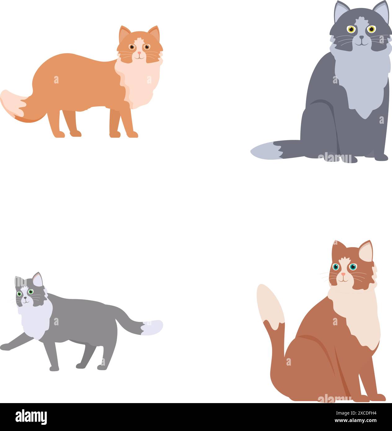 Set of four cartoon cats in various poses and colors isolated on a ...