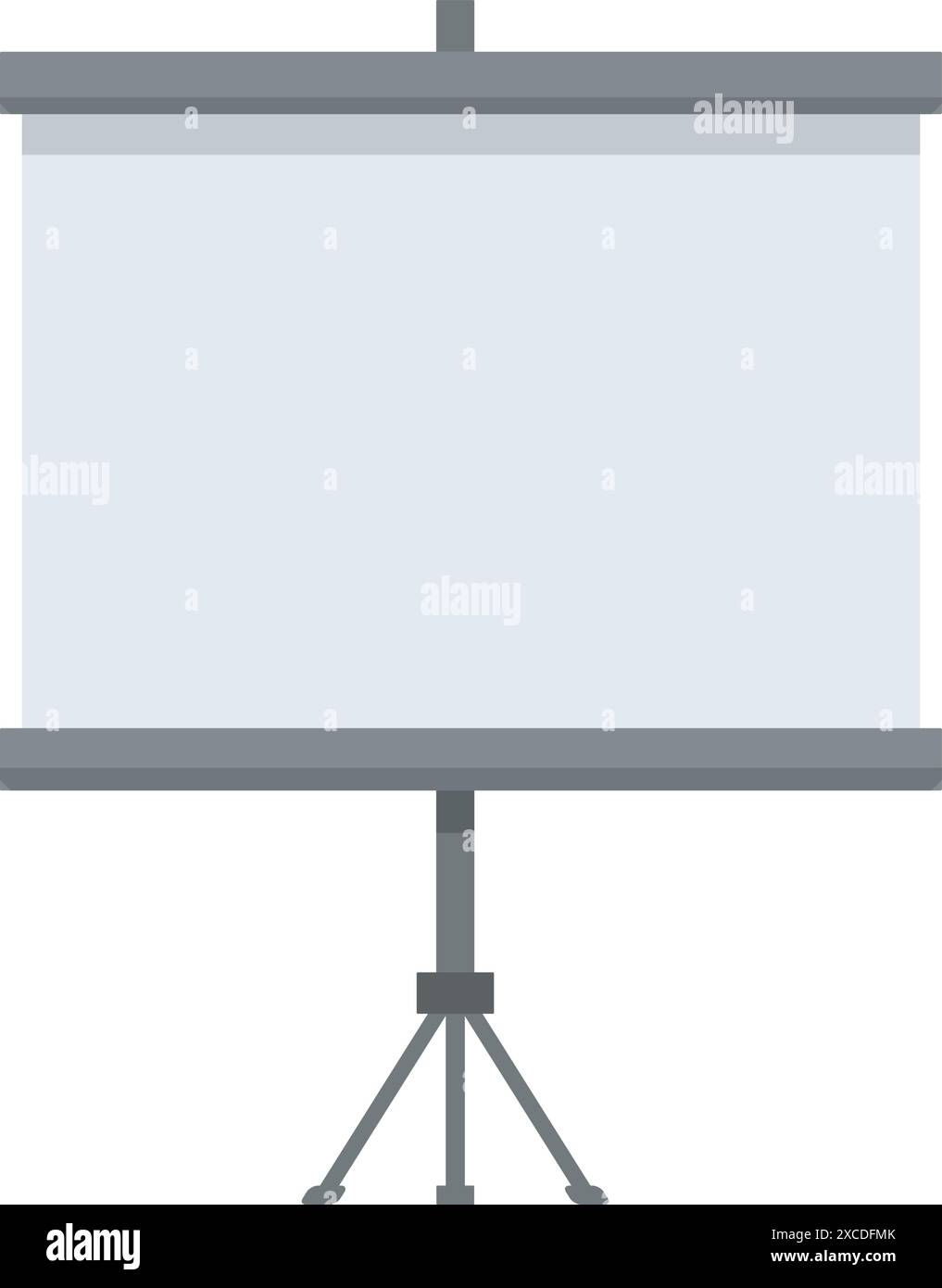 Blank projection screen is standing on a tripod, ready for a ...