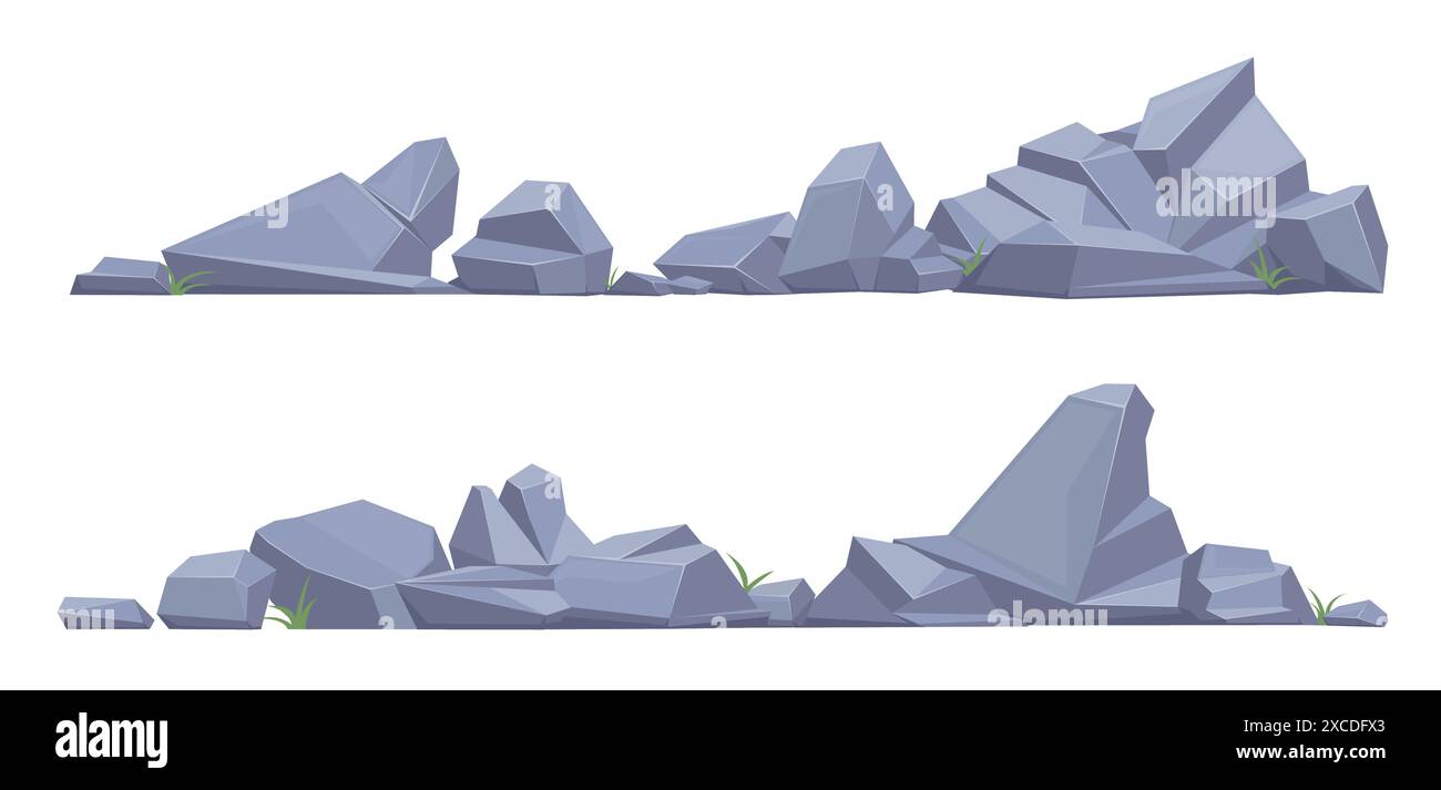 Rock piles. Cartoon stones and boulders compositions. Natural materials ...