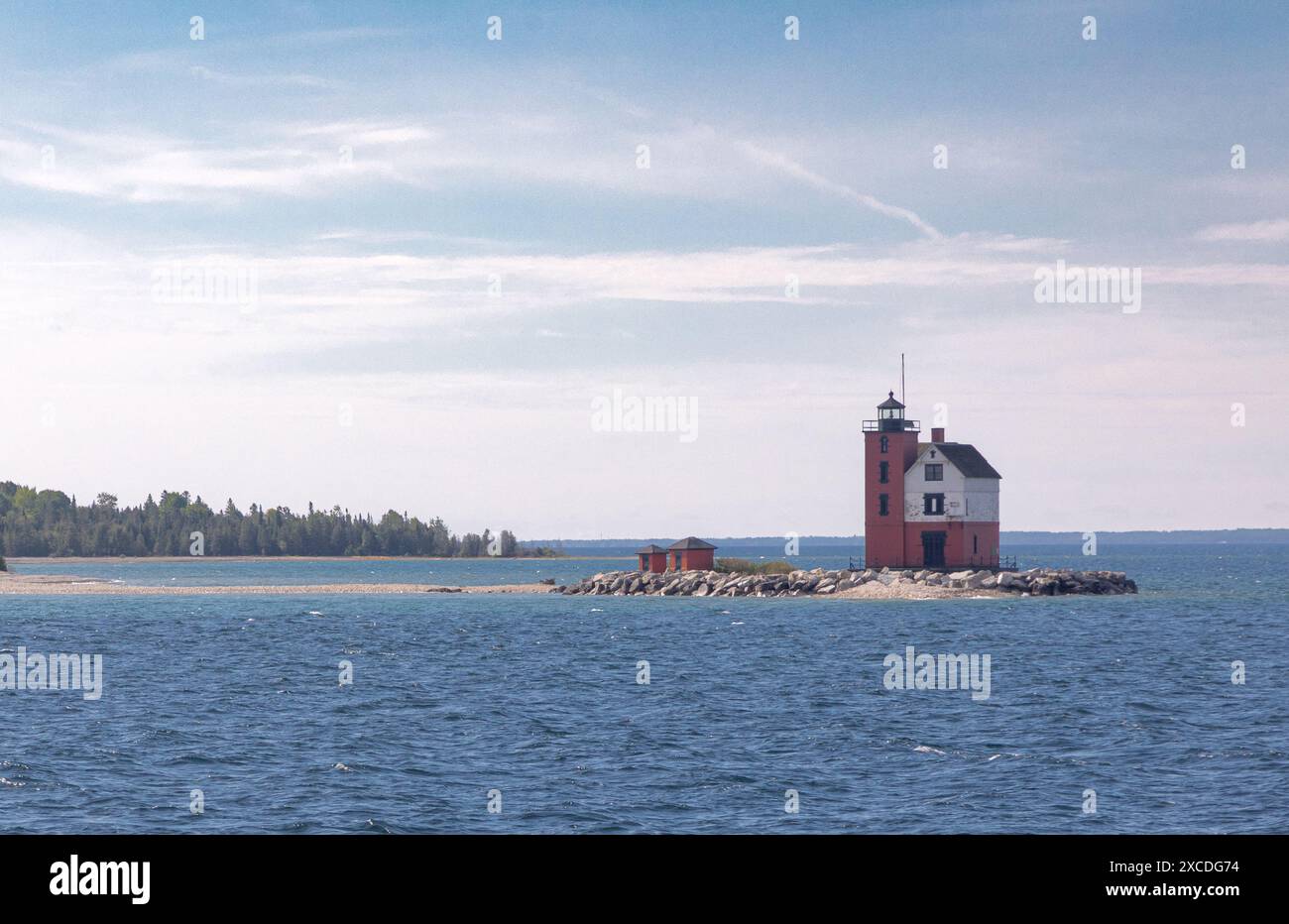 Round Island lighthouse on Lake Huron, Michigan, USA Stock Photo - Alamy