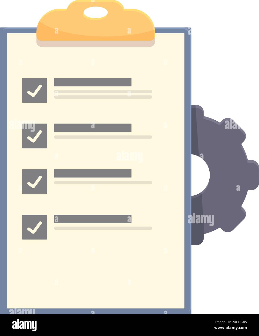 Clipboard showing check marks representing project management with gear icon for development ...