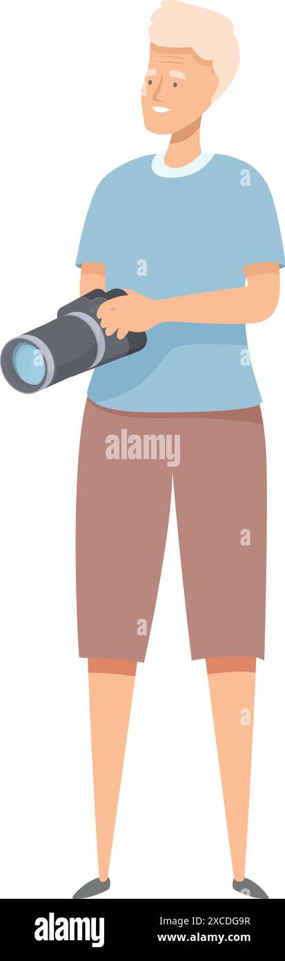 Photographer holding camera taking picture smiling character design ...