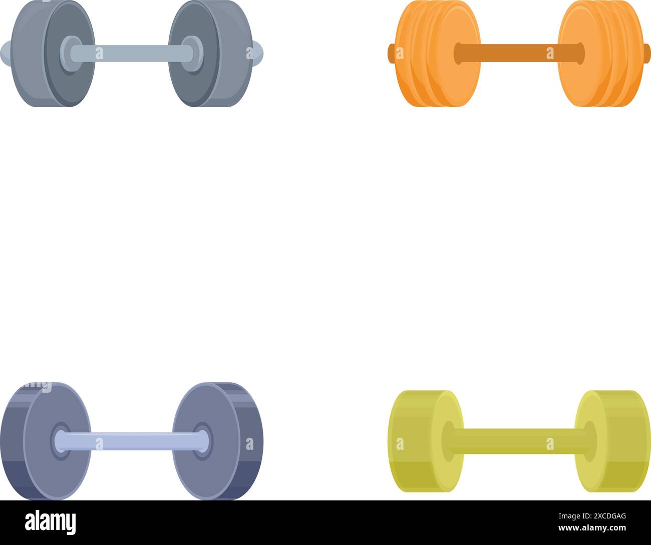 Set of four colorful dumbbells in various colors isolated on a white ...
