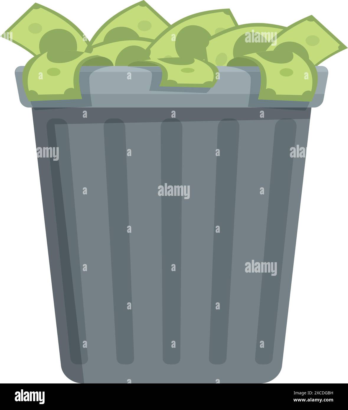 Trash can overflowing with money illustrating wasteful spending habits ...