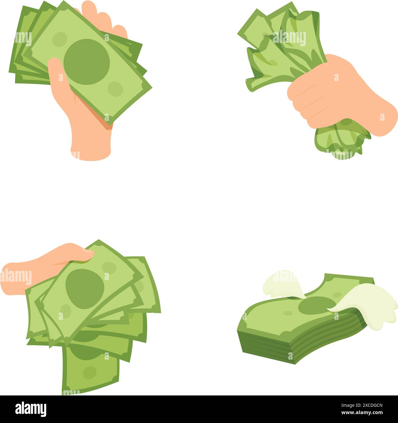 Set of four vector illustrations depicting hands holding cash in ...