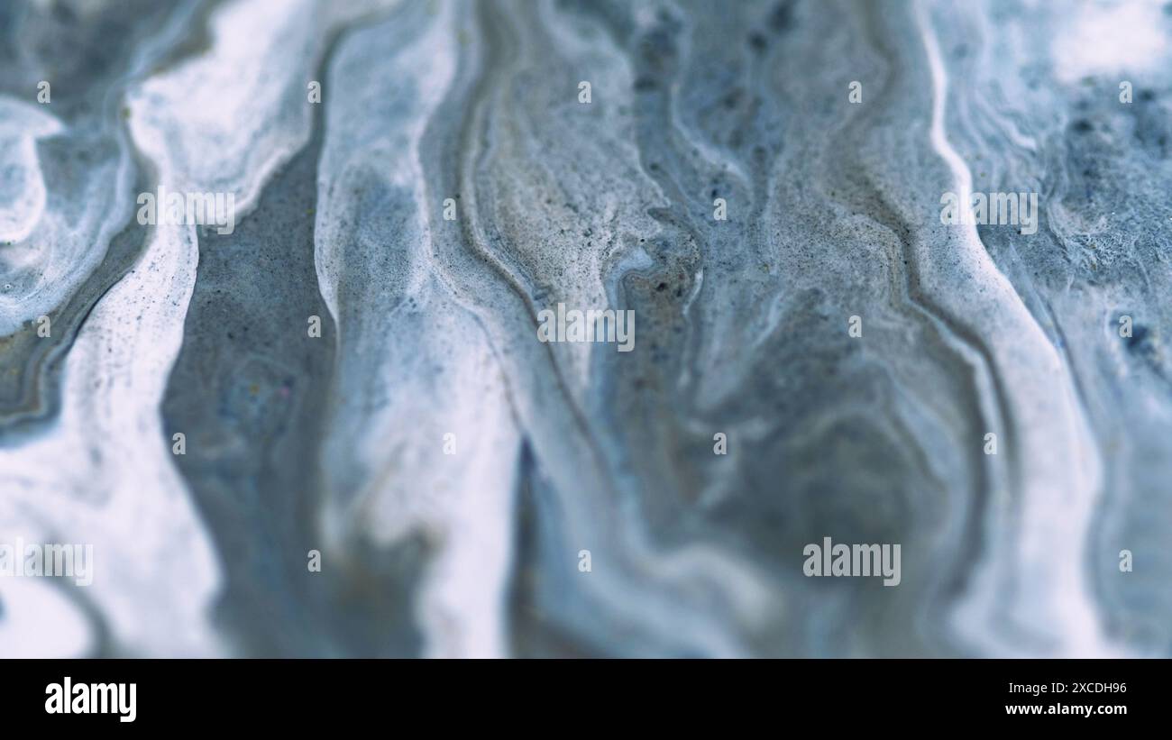 Liquid marble. Acrylic paint mix. Blur gray white color metallic blue ...