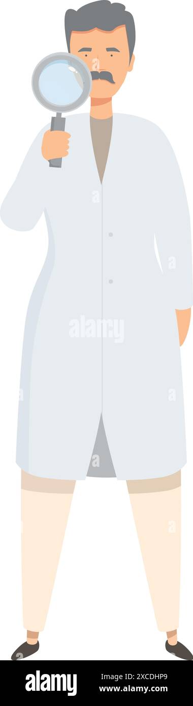 Male doctor is holding a magnifying glass and conducting a medical ...