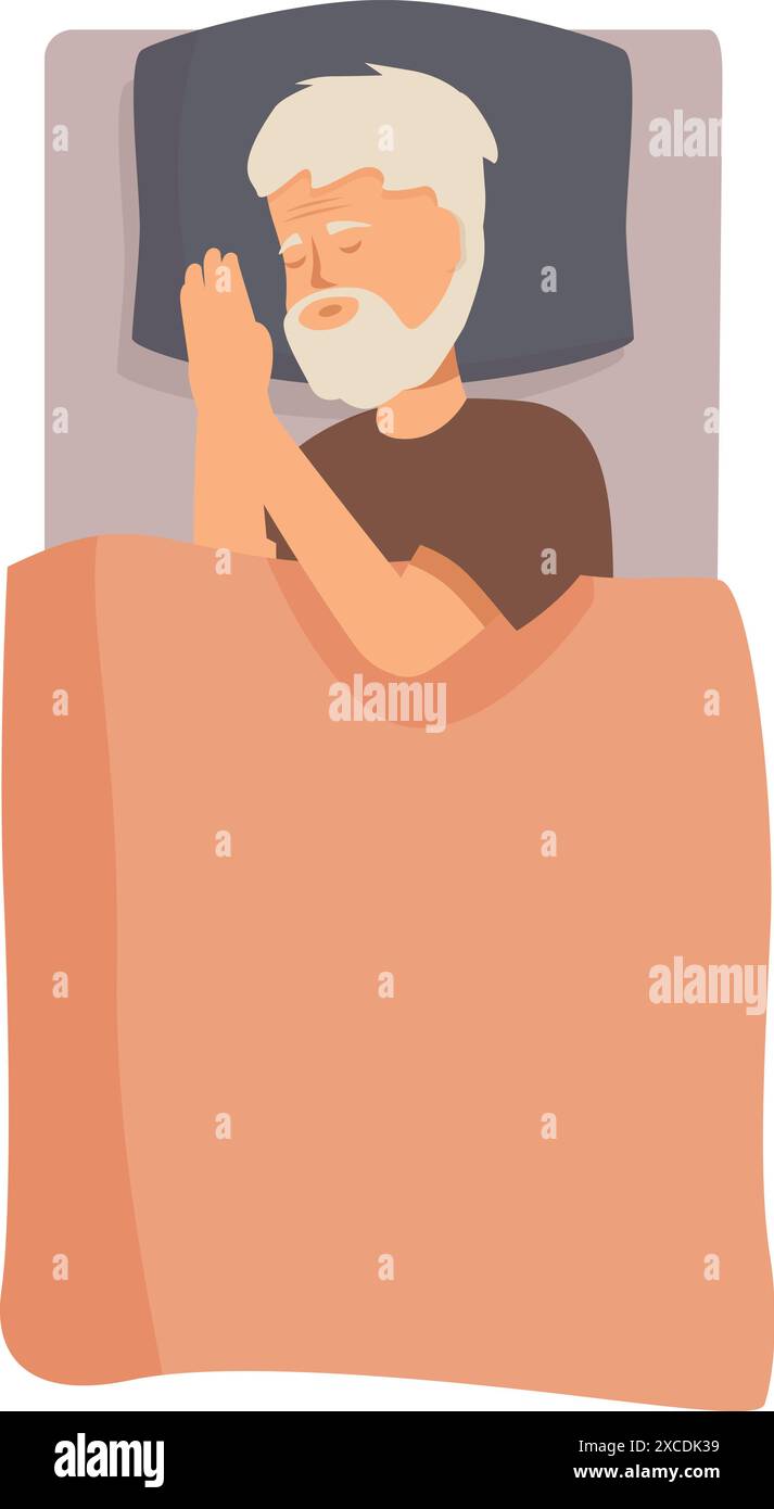Elderly man enjoying a restful sleep, lying comfortably in bed with his ...