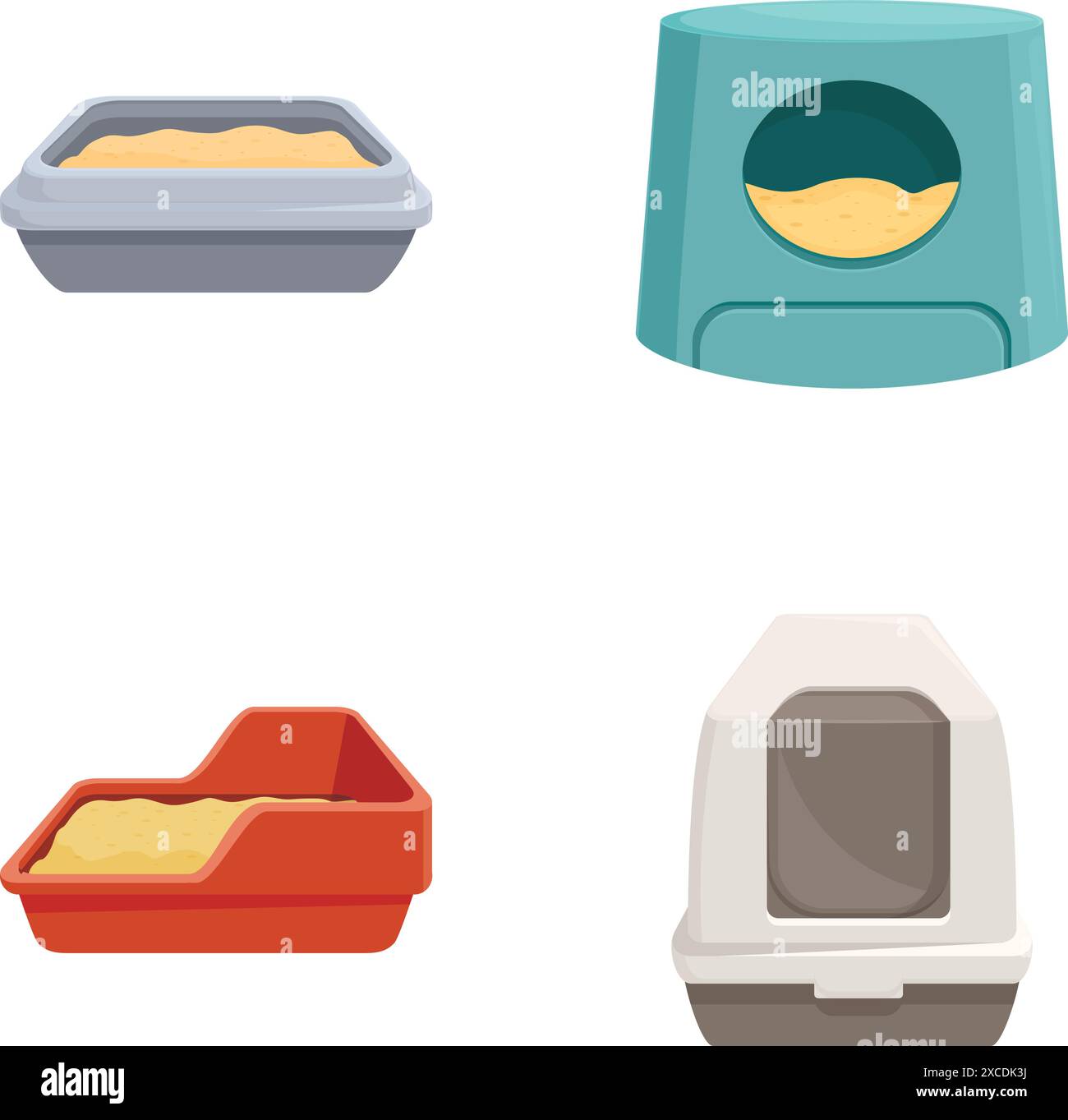 Illustration of four different styles of cat litter boxes, isolated on ...