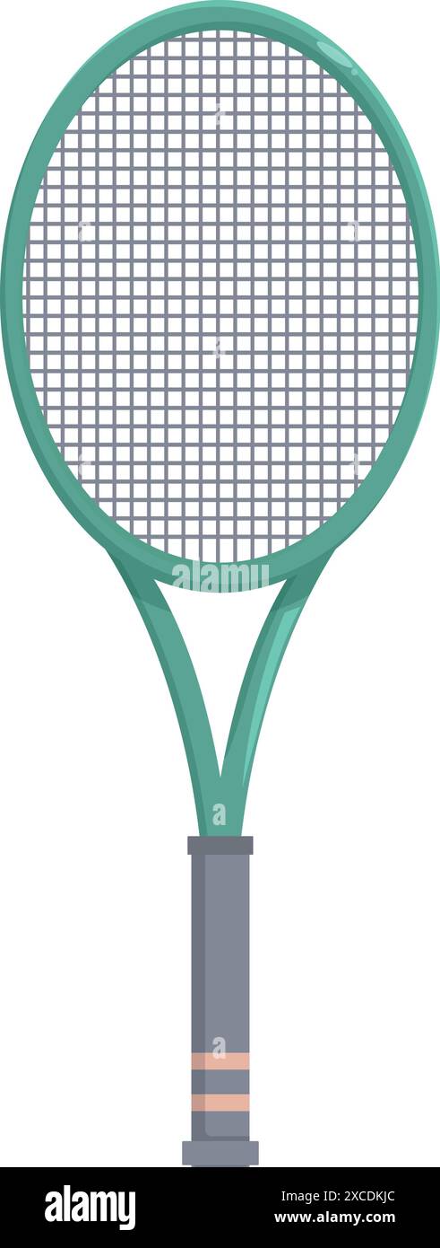Cartoon tennis racket standing up on a white background, representing a ...
