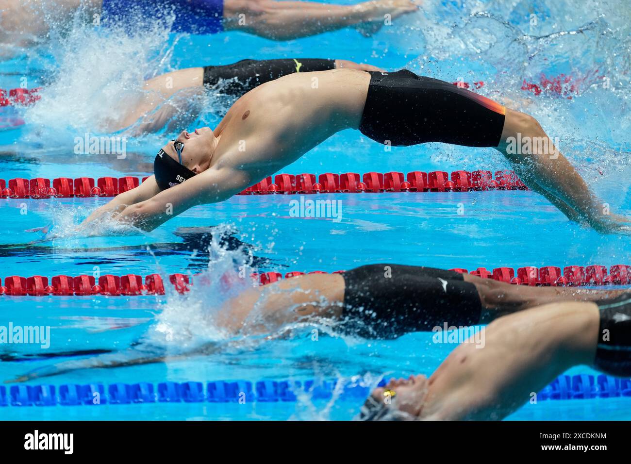 Justin Ress swims during the Men's 100 backstroke preliminary heat ...