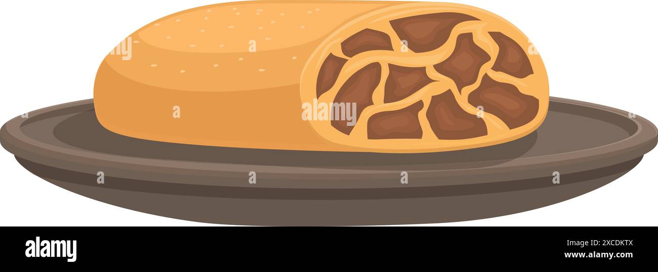 Illustration of a freshly baked apple strudel lying on a plate, showing ...