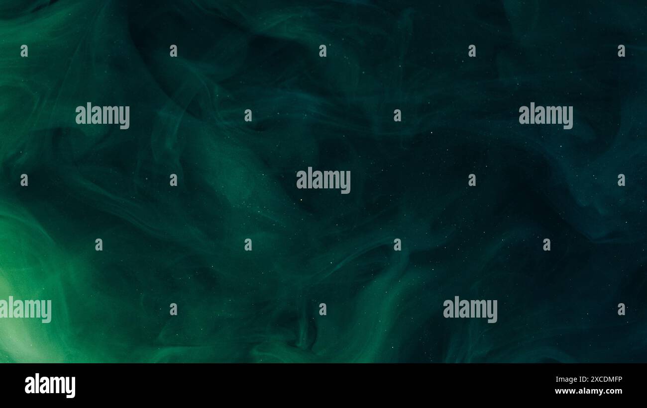 Vapor cloud. Glitter mist. Blur green blue color sparkling dust ...