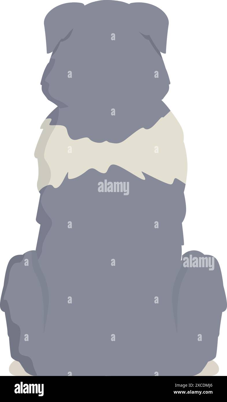 Illustration of a gray shaggy dog sitting with its back turned Stock ...