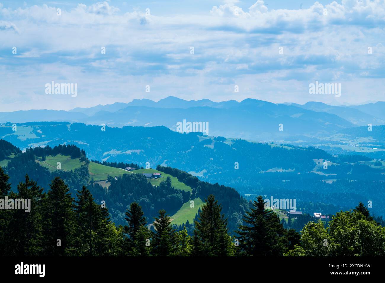 Austria, Panorama scenery mountains nature view from pfaender peak ...