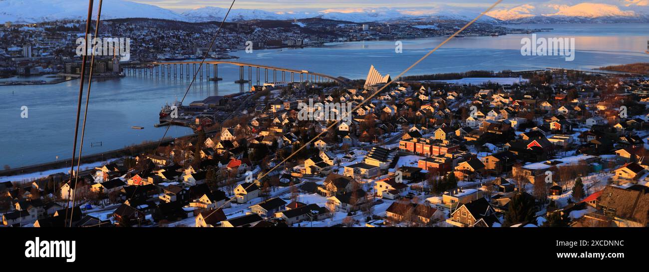 Night view over Tromso city from the Cable Car view point, Troms county ...