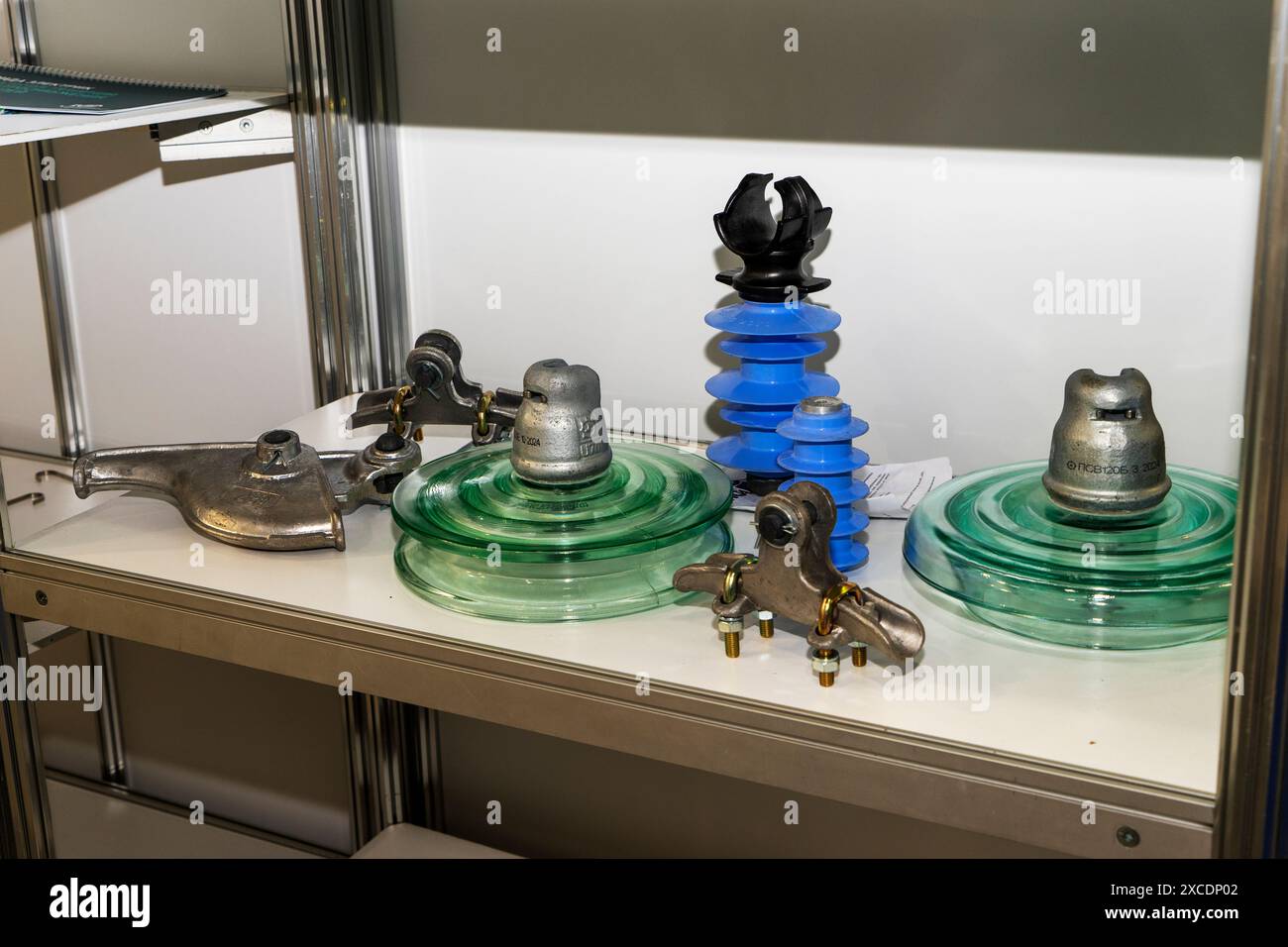 Various iron, glass, ceramic insulators for high-voltage power lines in ...