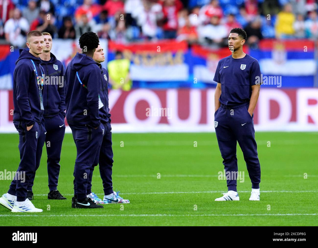 England's Jude Bellingham (right) inspects the pitch ahead of the UEFA ...