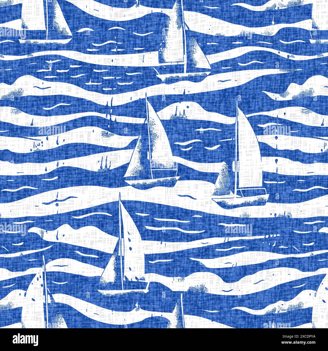 Coastal sail boat in azure ocean blue seamless background. Modern ...