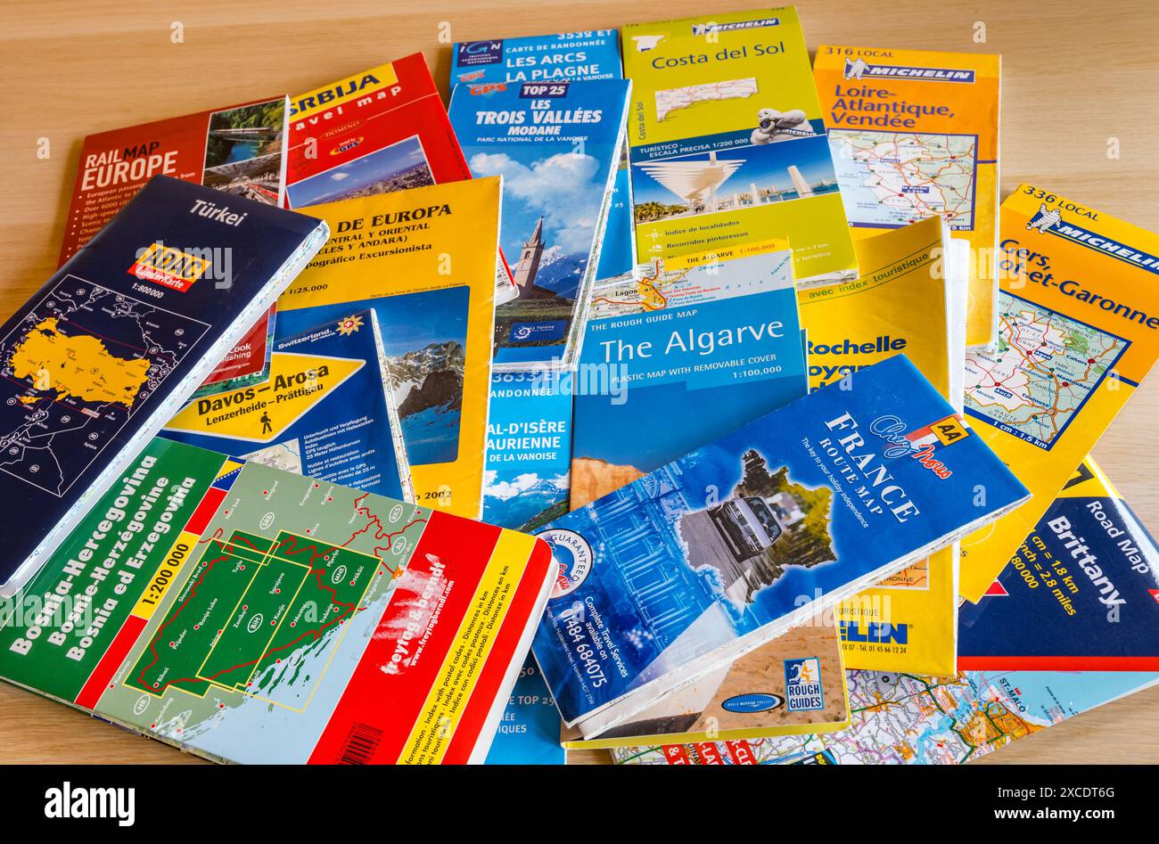 Display of European and US paper road and walking maps including France ...