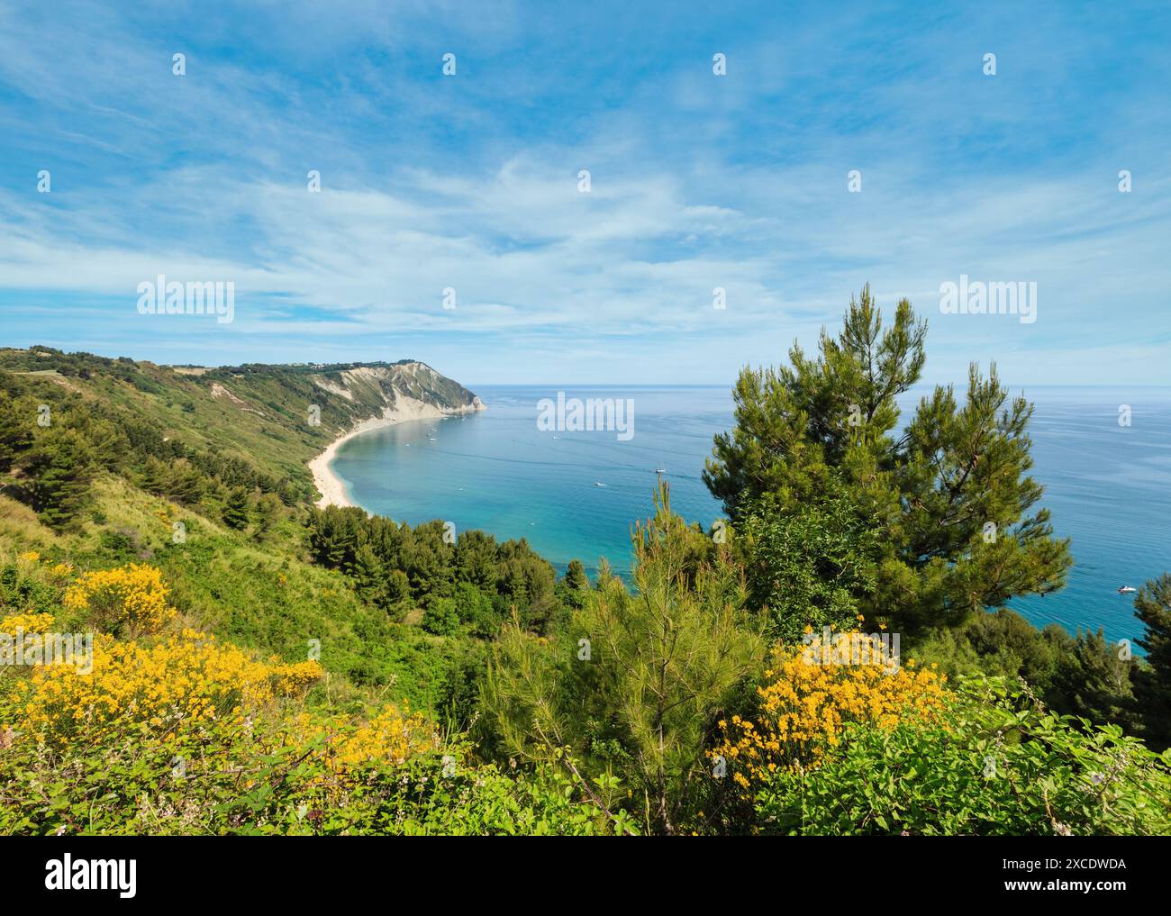 Summer Adriatic sea bay and blossoming Spiaggia Mezzavalle beach near ...