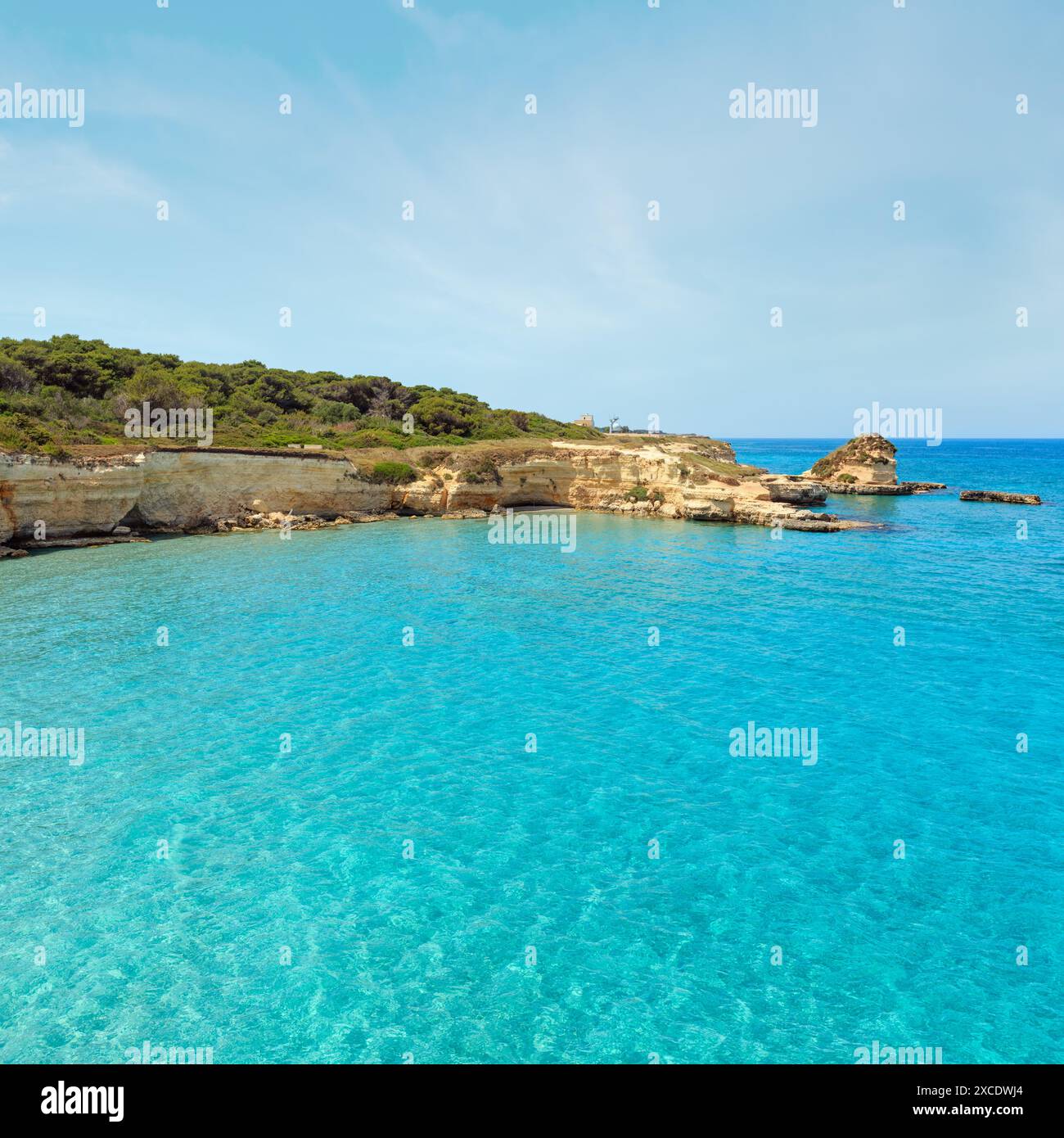 Picturesque seascape with white rocky cliffs, sea bay, islets and ...