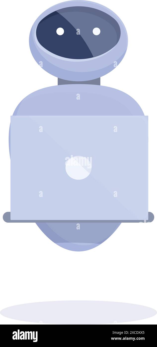 Cute robot holding laptop working remotely from home office Stock ...