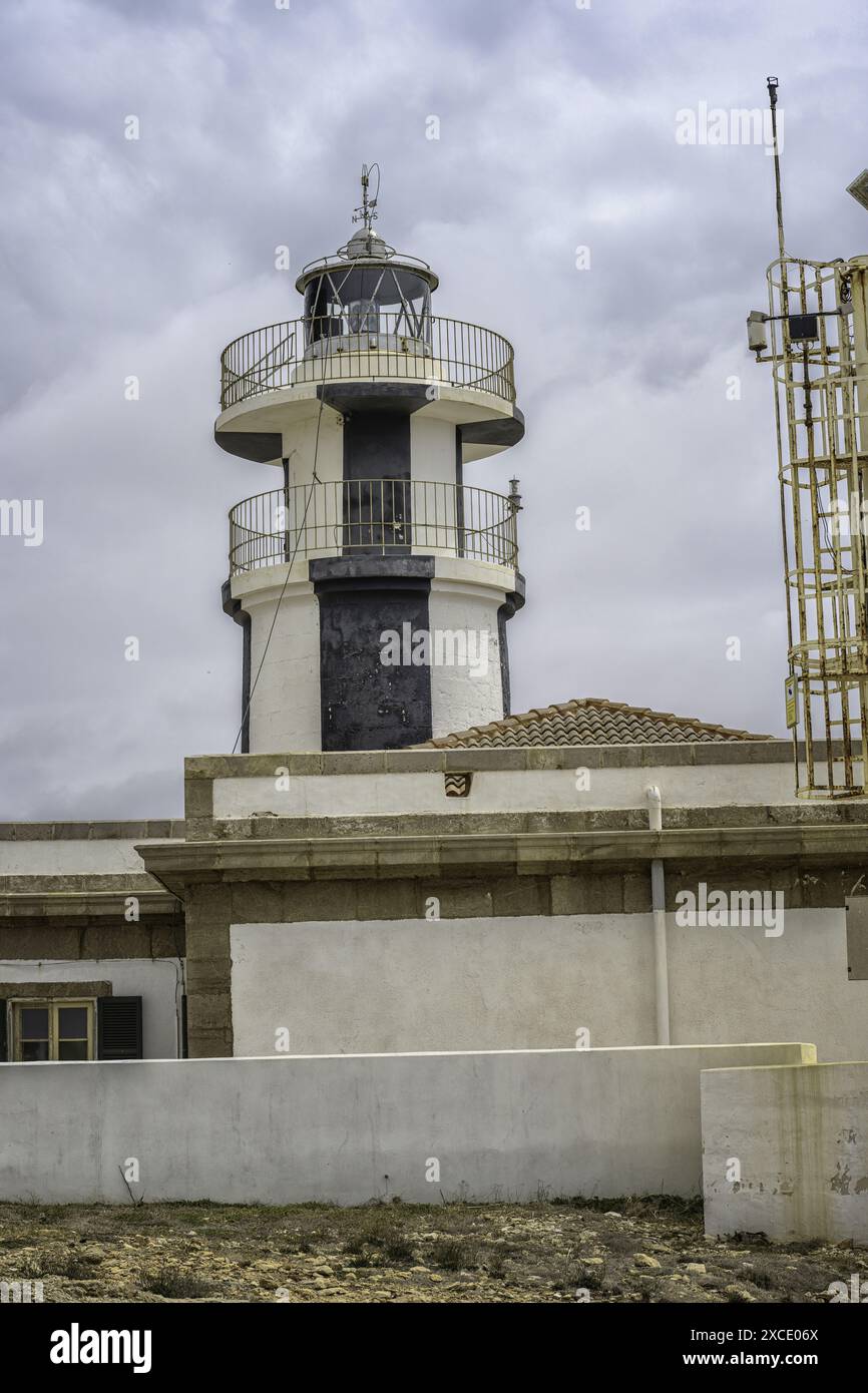 Close-up view of the historic Faro de Ciudadela lighthouse in Menorca ...