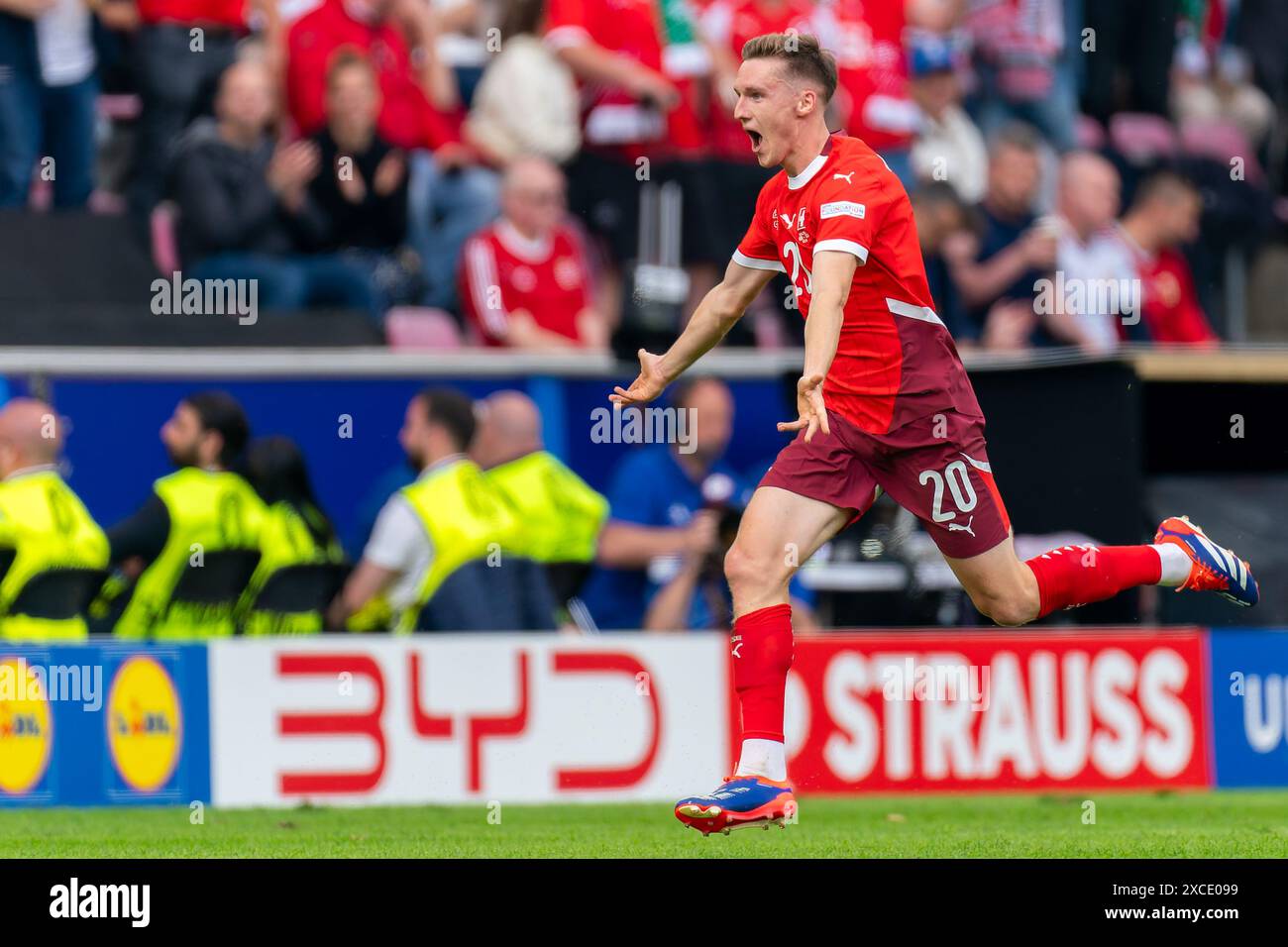 COLOGNE, GERMANY - JUNE 15: Michel Aebischer of Switzerland celebrates ...