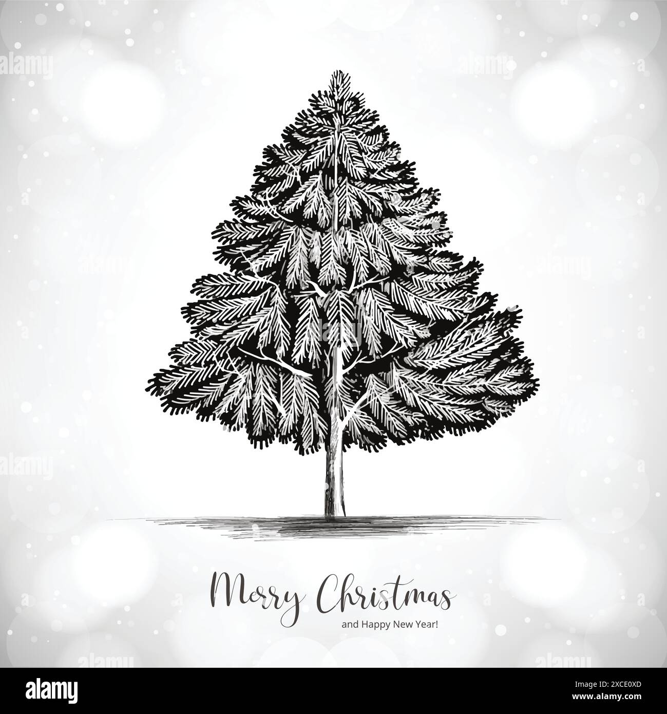 Decorative hand draw sketch christmas tree celebration card background ...