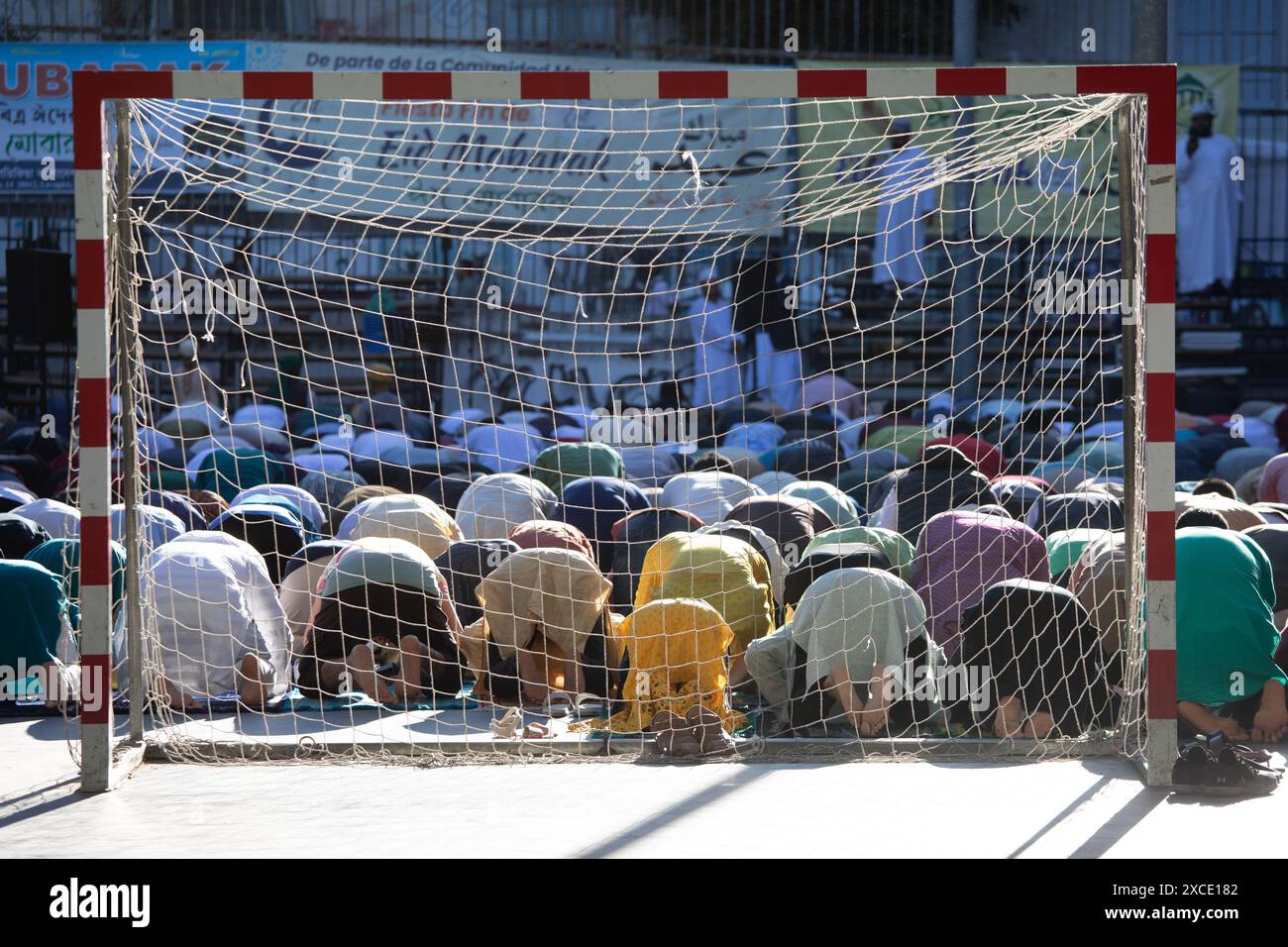 Madrid, Spain. 16th June, 2024. Dozens of Muslims seen praying during ...