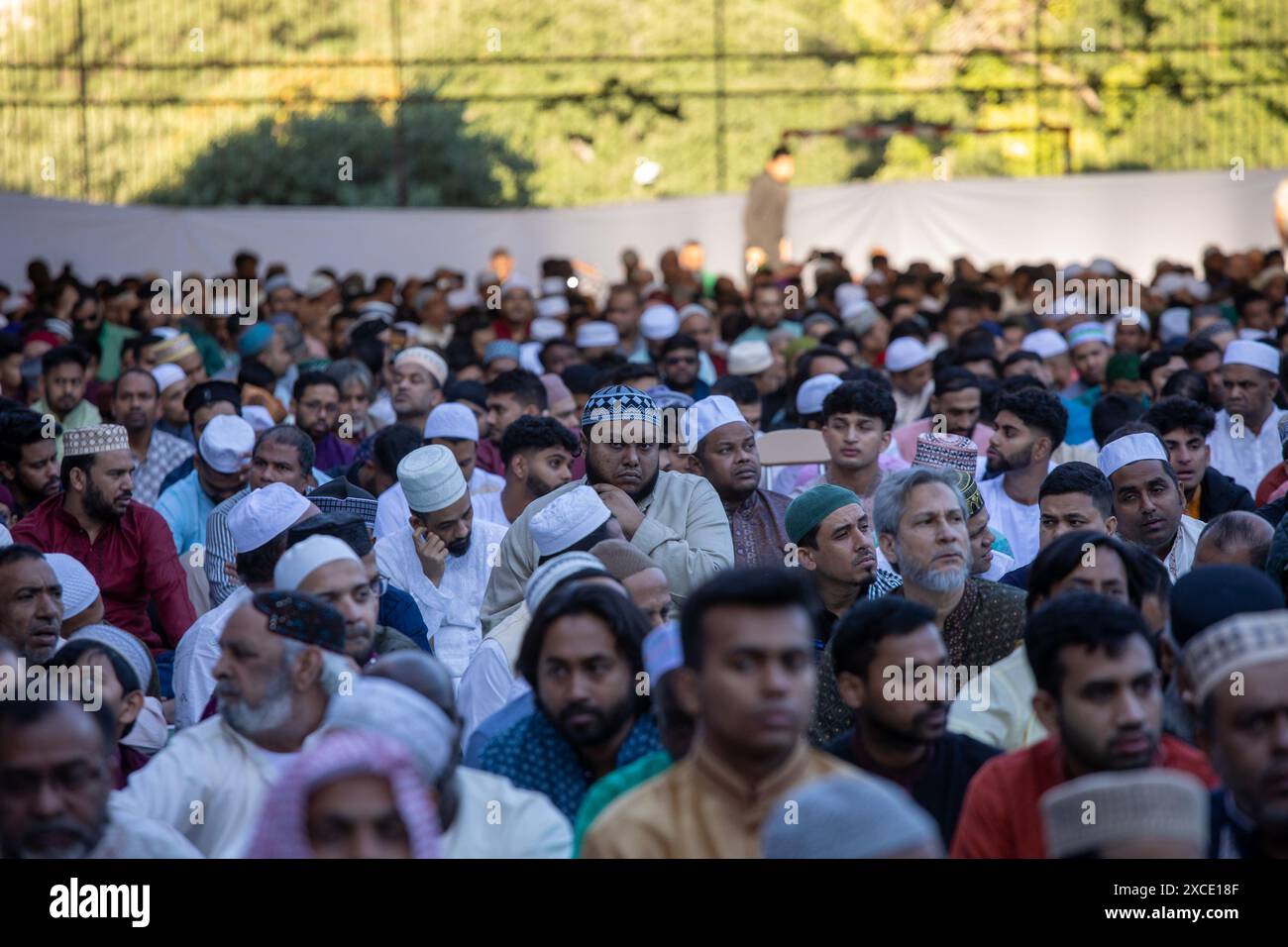 Madrid, Spain. 16th June, 2024. Dozens of Muslims seen praying during ...