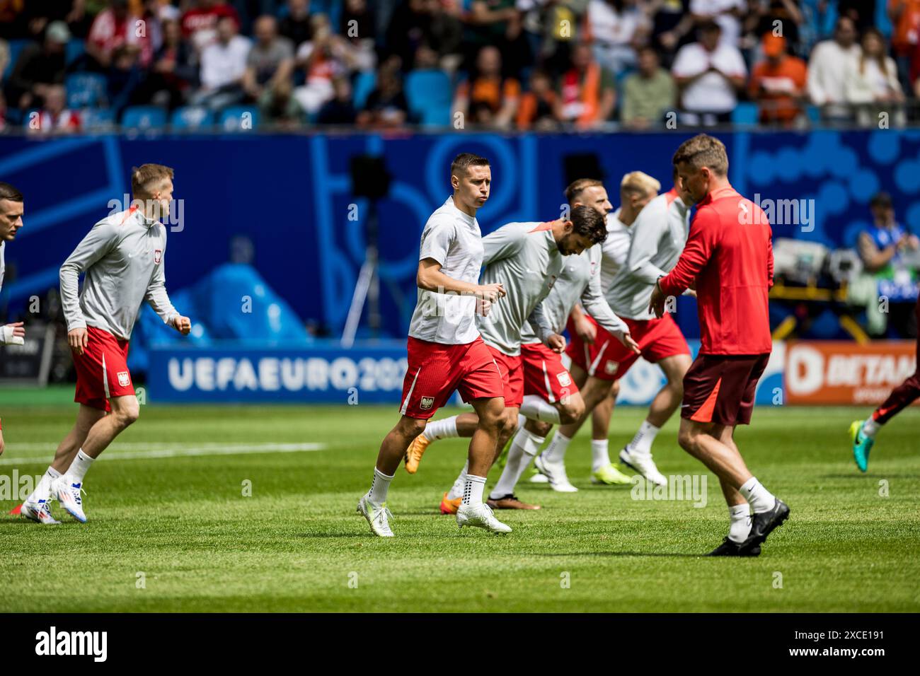 Hamburg, Germany. 16th June, 2024. The players of Poland are warming up ...