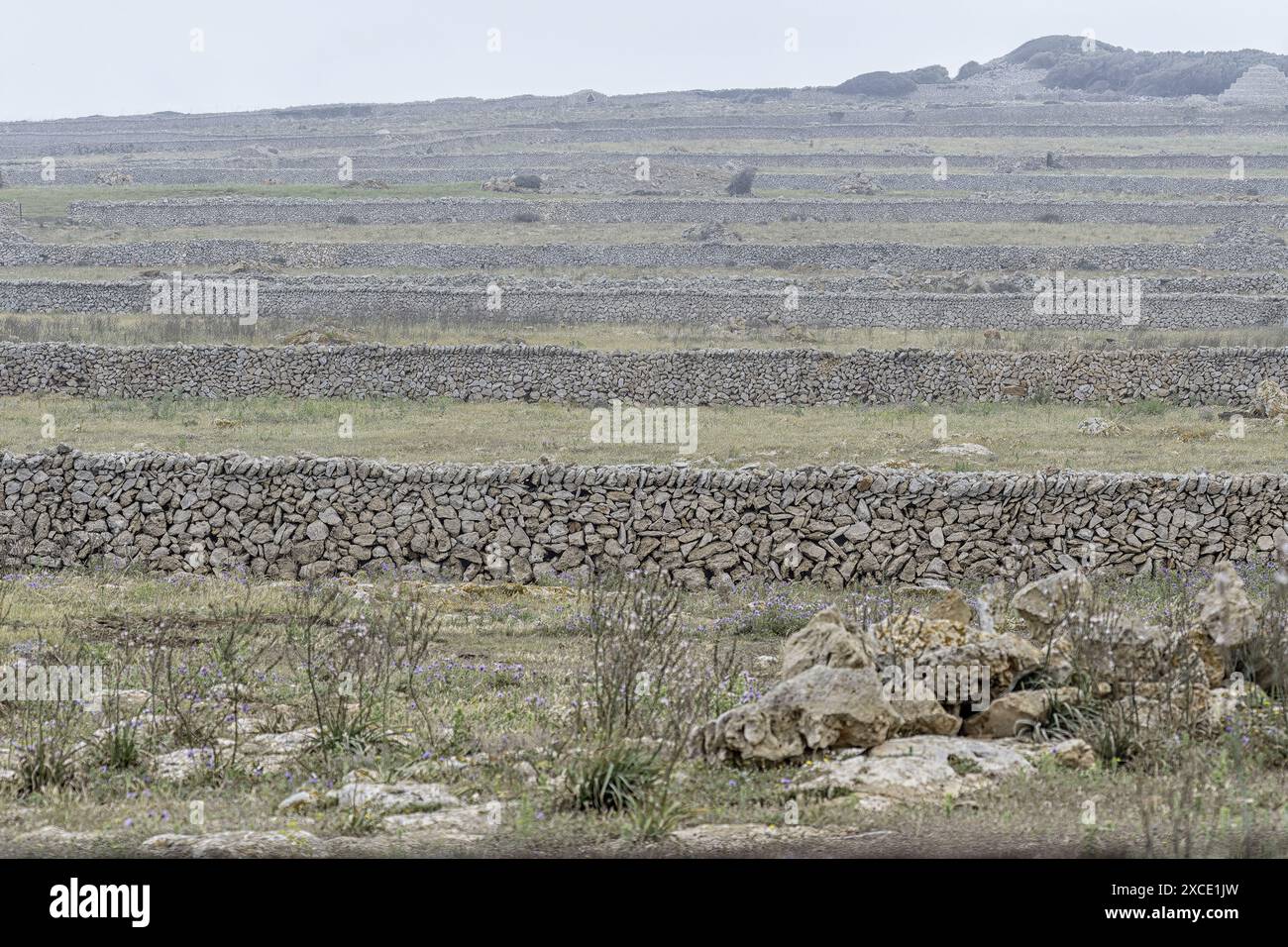 Traditional dry stone constructions at Punta Nati, Menorca. The ...