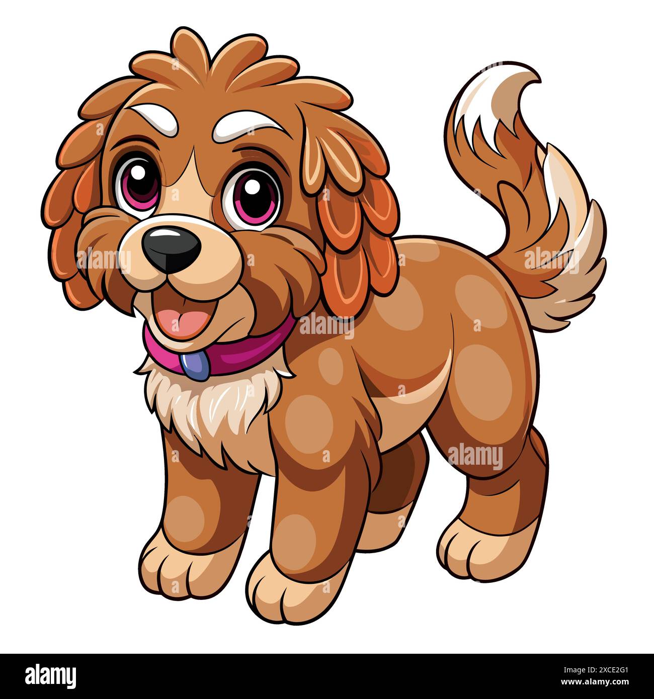 Bordoodle dog walks vector kawaii. AI generated image. Clipart cartoon ...