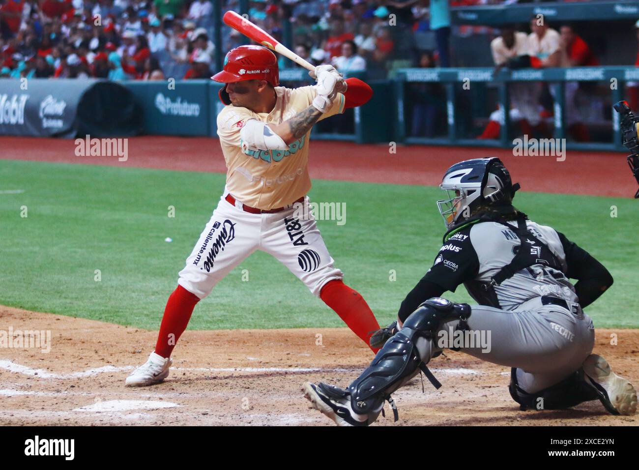 Juan Carlos Gamboa #47 of Diablos Rojos at the bat during the match 2 ...