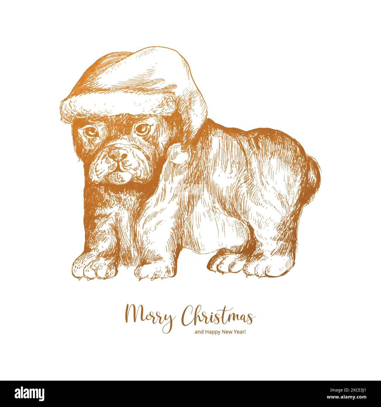 Hand draw christmas bulldog sketch on white background Stock Vector ...