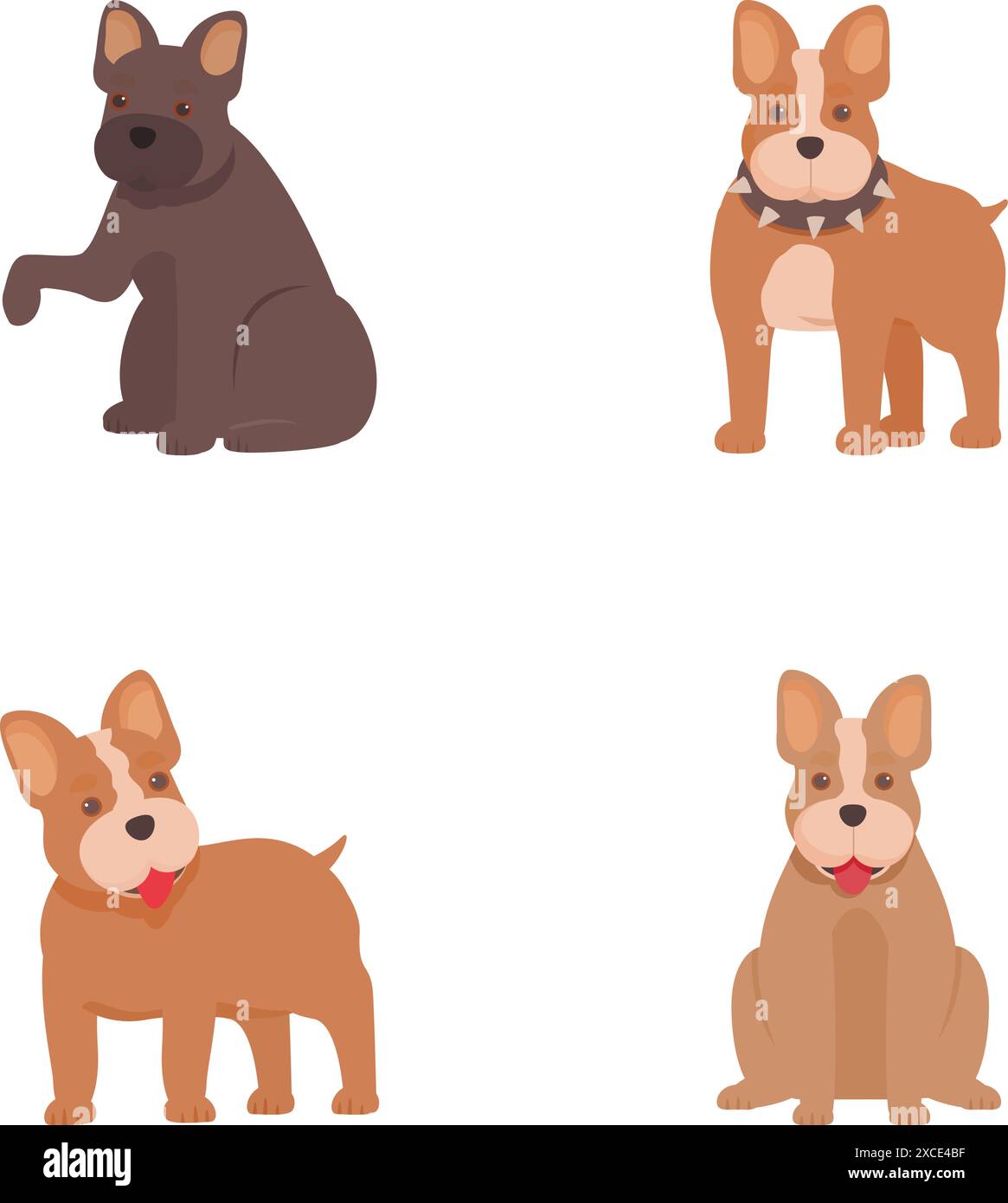 Collection of four adorable cartoon dogs in various poses isolated on a ...